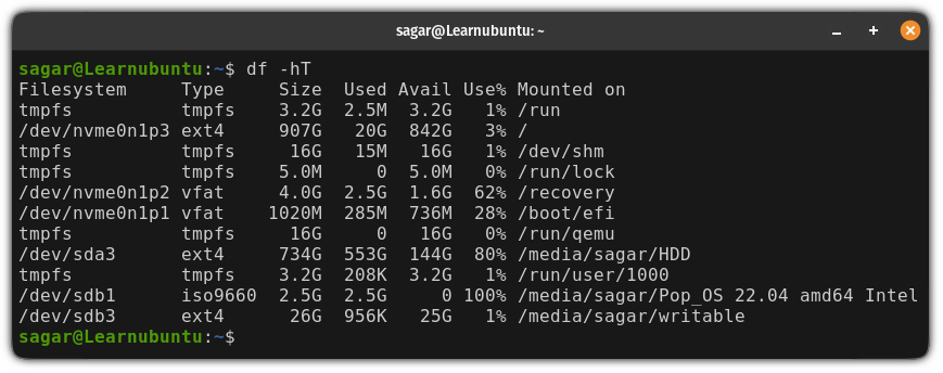 Check Free Disk Space In Ubuntu Command Line