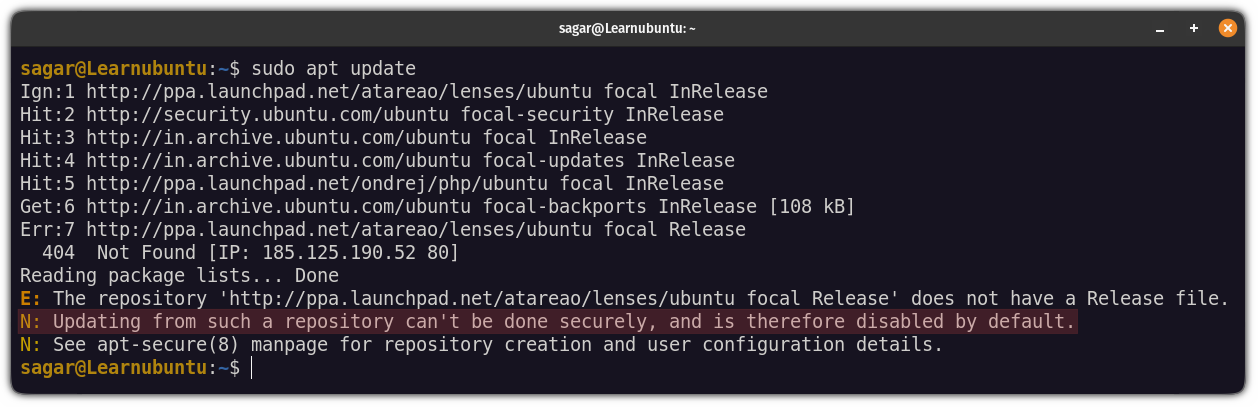 Fix Updating From Such A Repository Cant Be Done Securely”