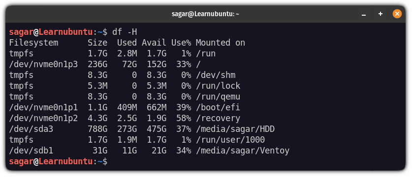 Check Disk Space in the Ubuntu Command Line