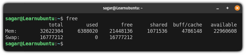 Use Free Command in Ubuntu