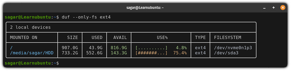 Check Free Disk Space in Ubuntu Command Line