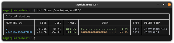 Check Free Disk Space in Ubuntu Command Line