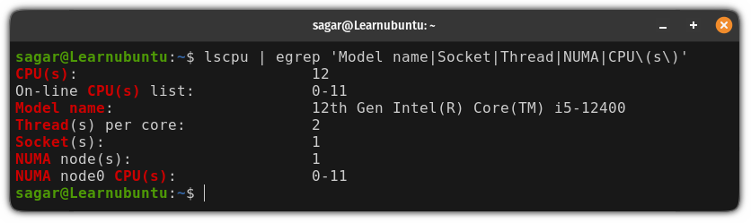 Check Number of CPU Cores in Ubuntu