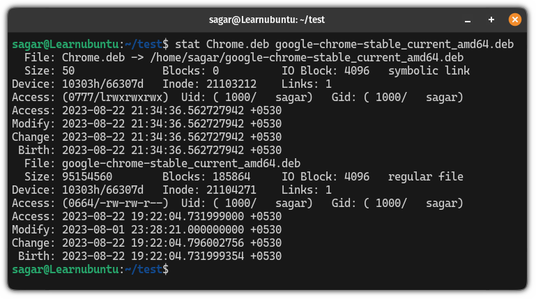 Using Stat Command in Ubuntu