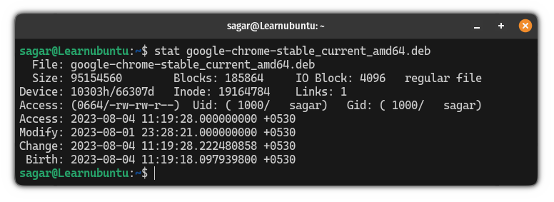 Using Stat Command in Ubuntu